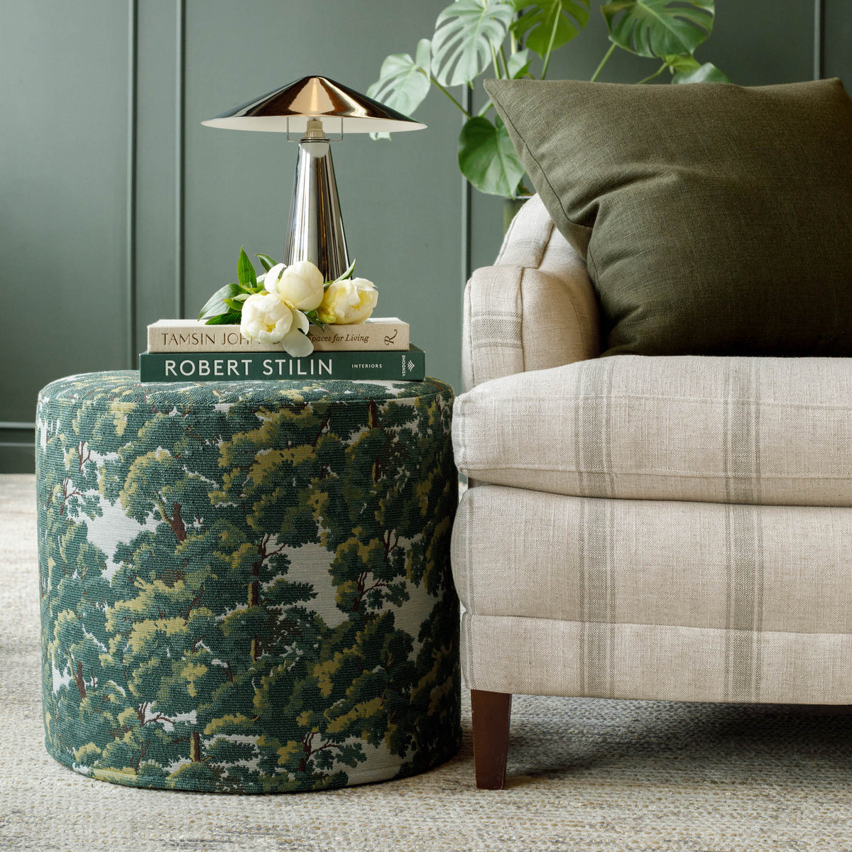 Elora 18x16 Round Ottoman, Forest Green – Tonic Living